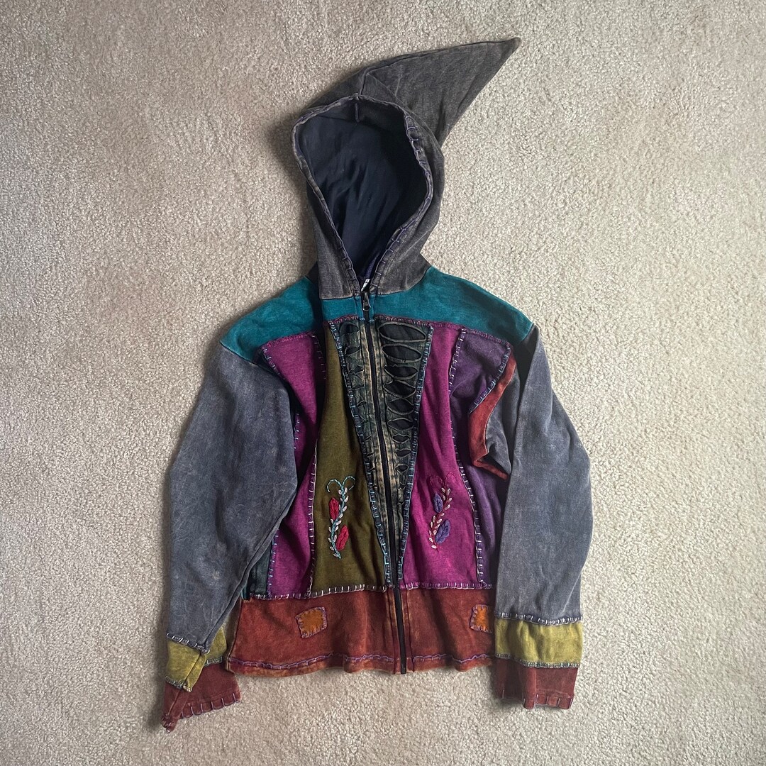 Patchwork Rainbow Tie Dye Hooded Zip up Sweatshirt Jacket Vintage Y2k ...