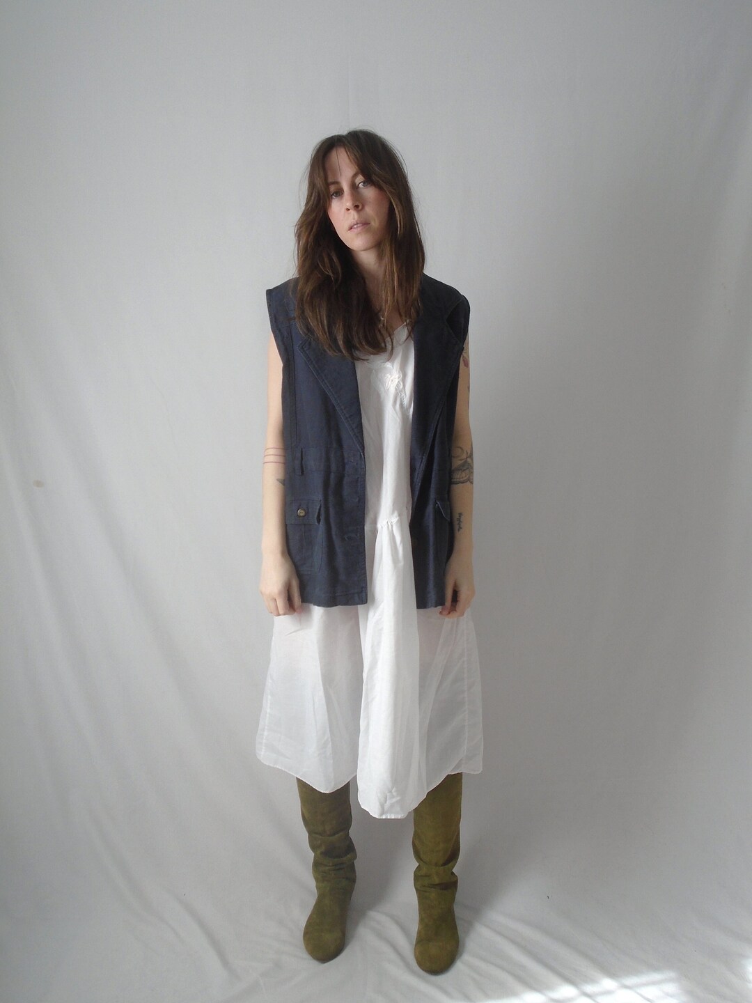 Dusty Blue Ramie Blend Oversized Vest Top Vintage 90s M/l - Etsy
