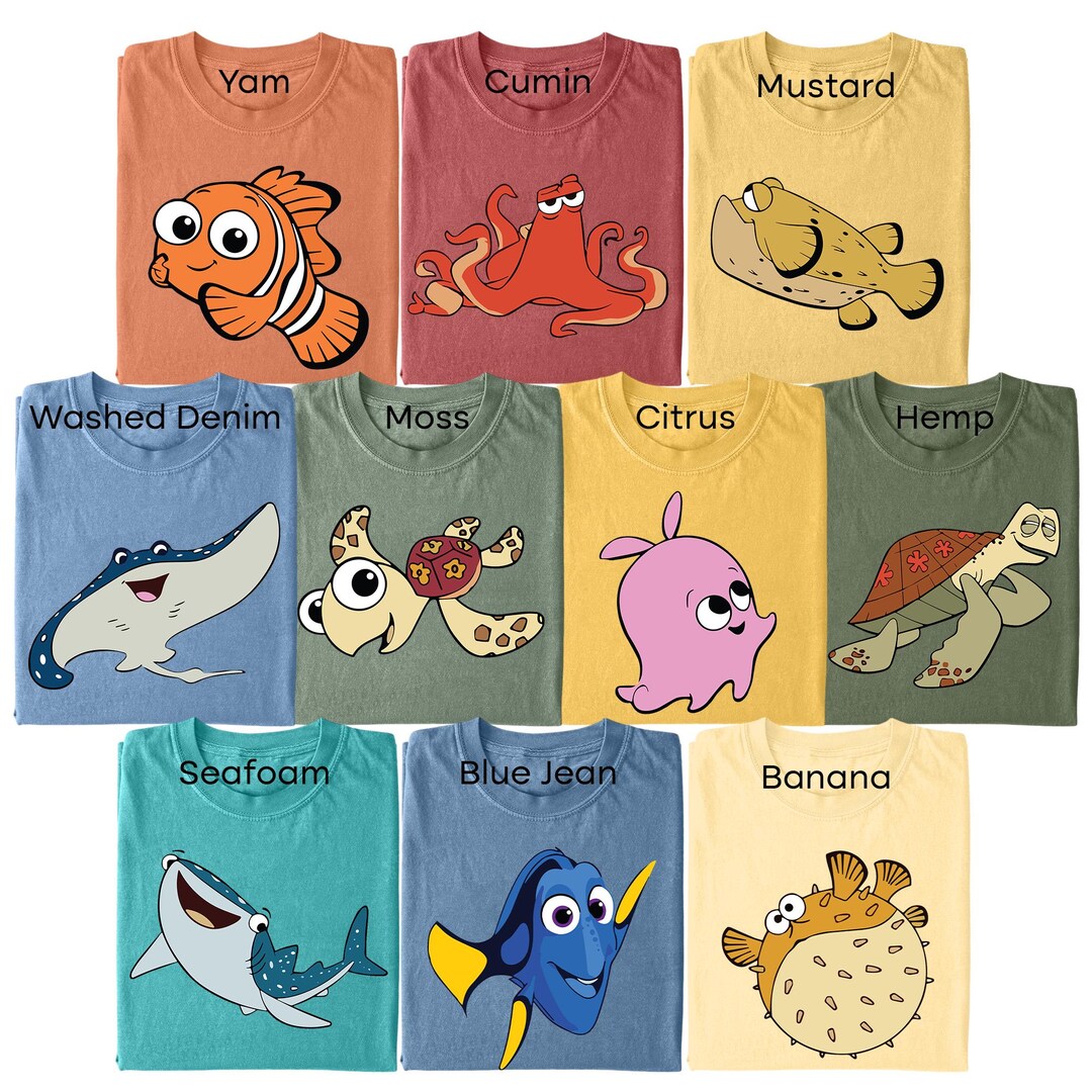 Vintage Finding Nemo Group Characters Big Face T-shirt, Nemo Dory Bruce ...