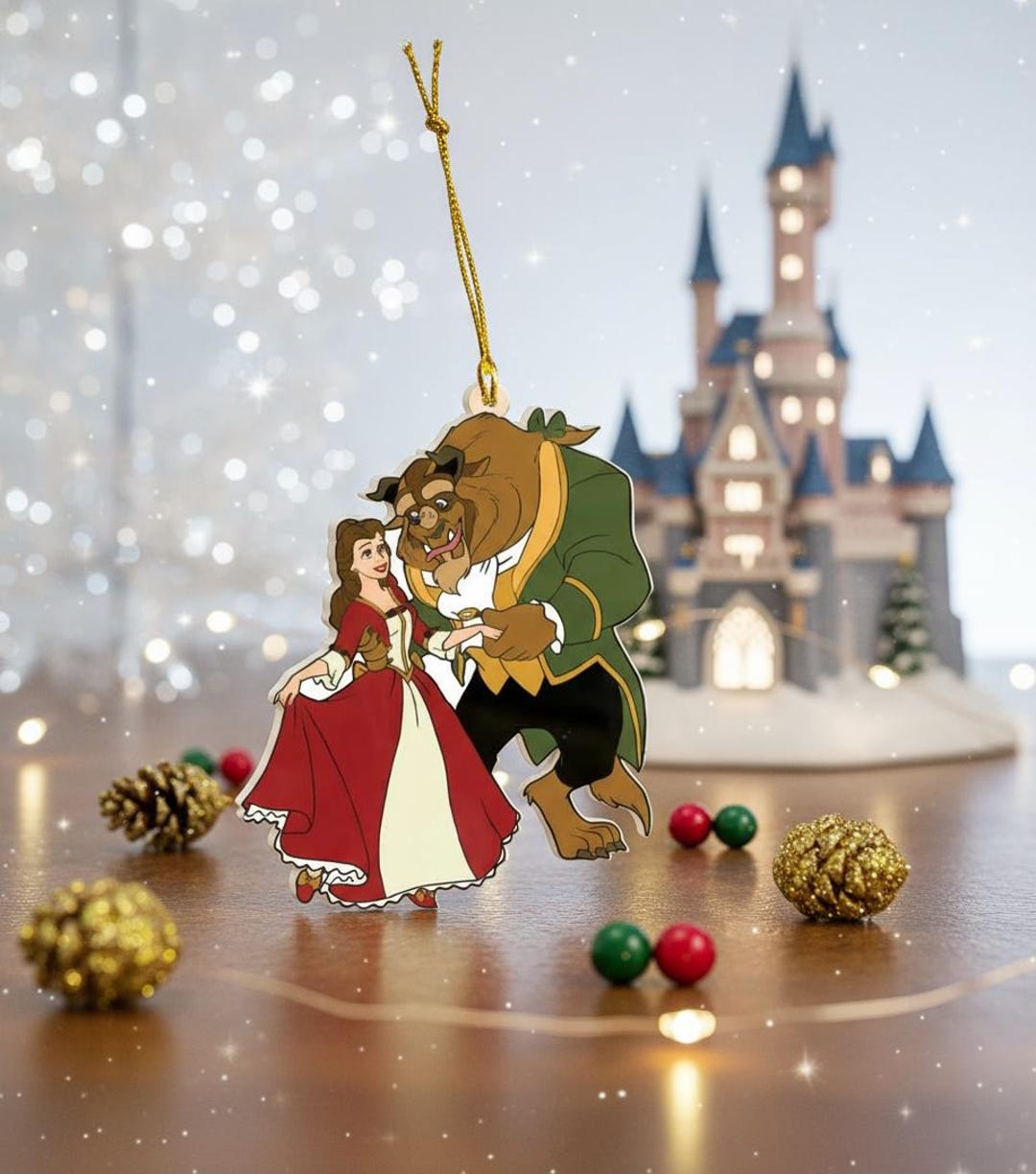 Vintage Beauty and Beast Christmas Acrylic Ornament, Belle and Beast ...