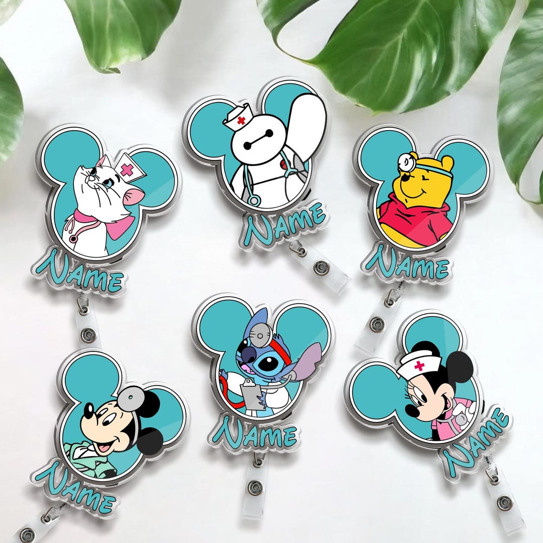 Custom Disney Nurse Mickey & Friends Badge Reel, Mickey Pooh Stitch Id ...