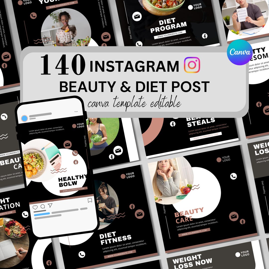 Beauty and Diet Instgram Post and Story|editable Canva Template|coach ...