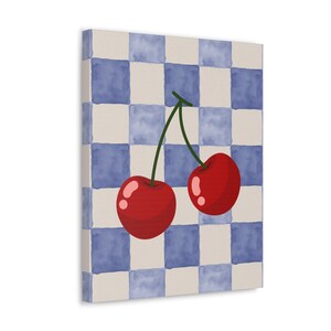 Blue Checker & Cherry Canvas - Etsy