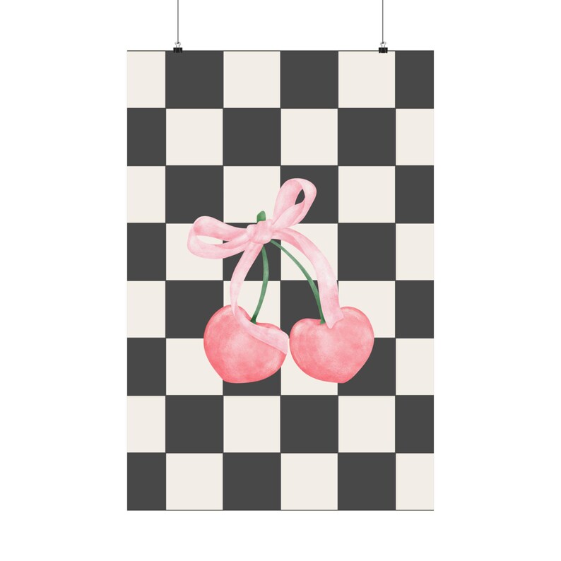 Pink Cherry & Checkered Poster - Etsy