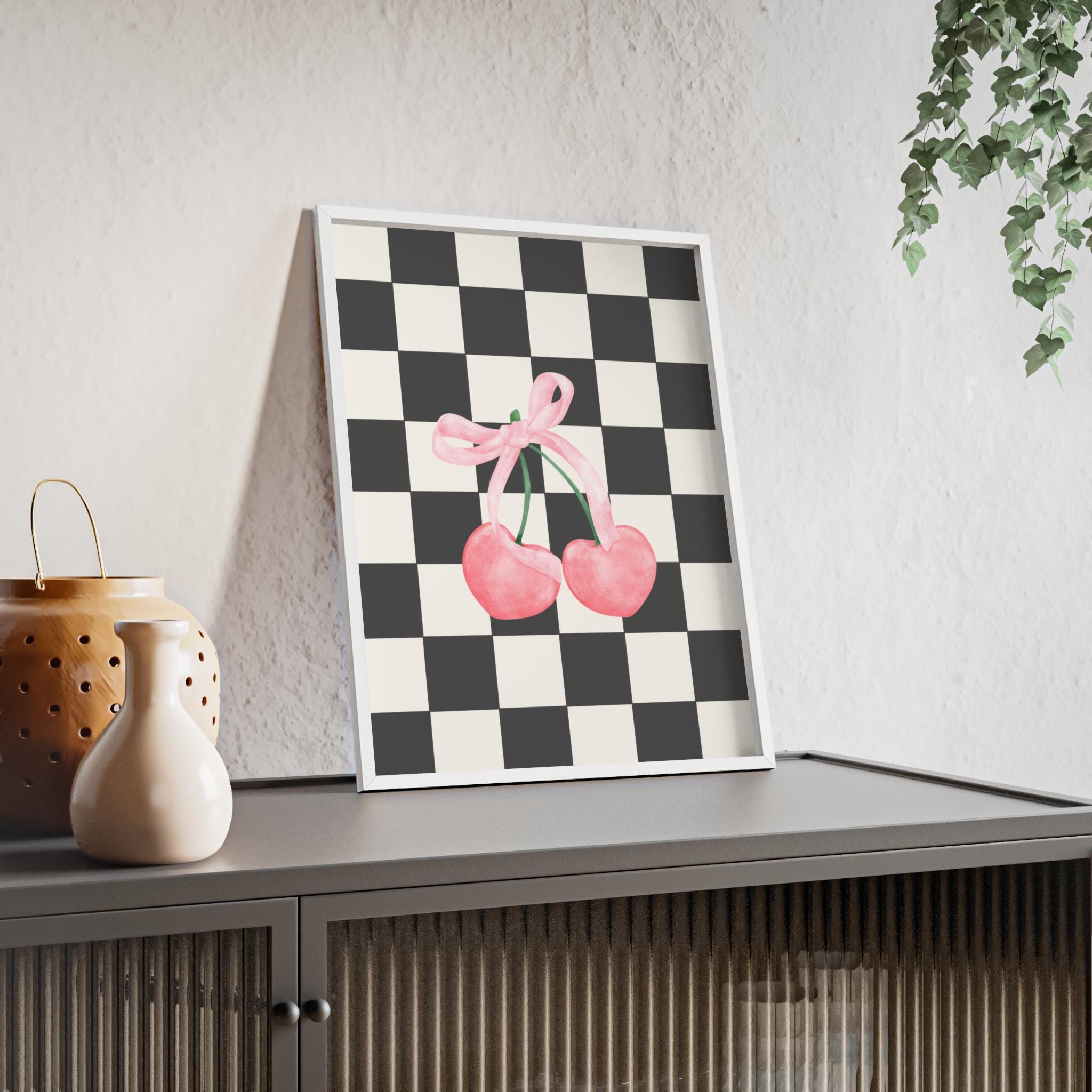 Pink Cherry & Checkered Framed Poster - Etsy