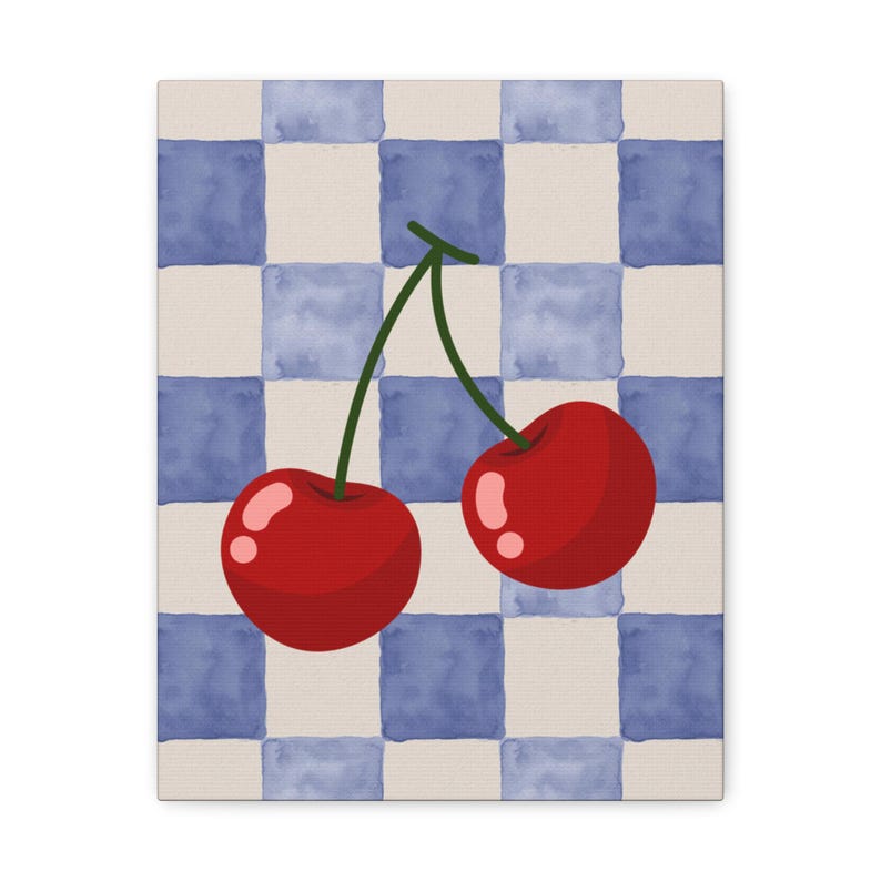 Blue Checker & Cherry Canvas - Etsy
