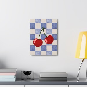 Blue Checker & Cherry Canvas - Etsy