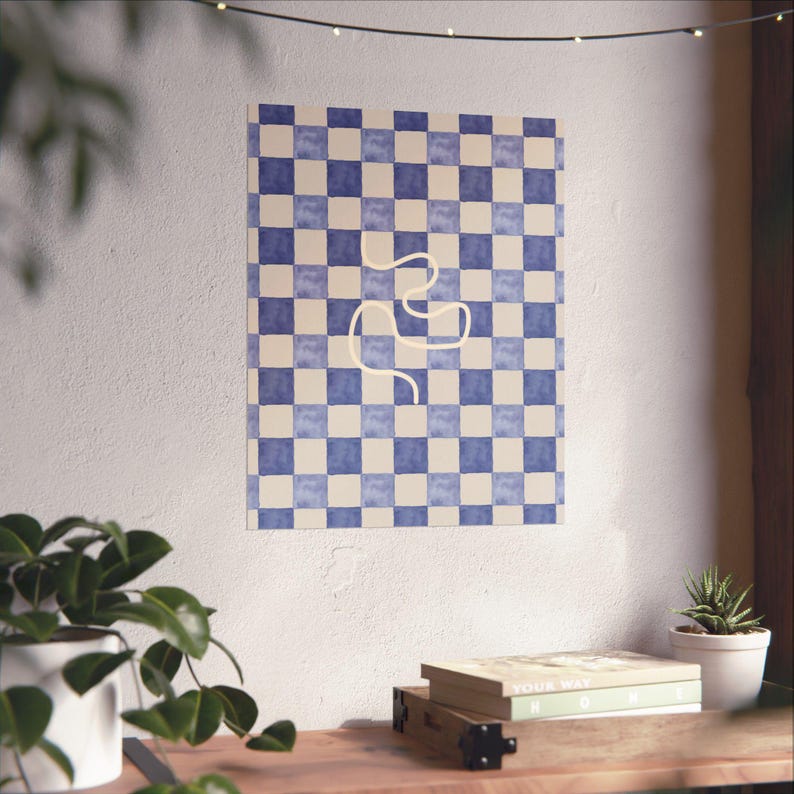 Blue & White Checkered Poster - Etsy