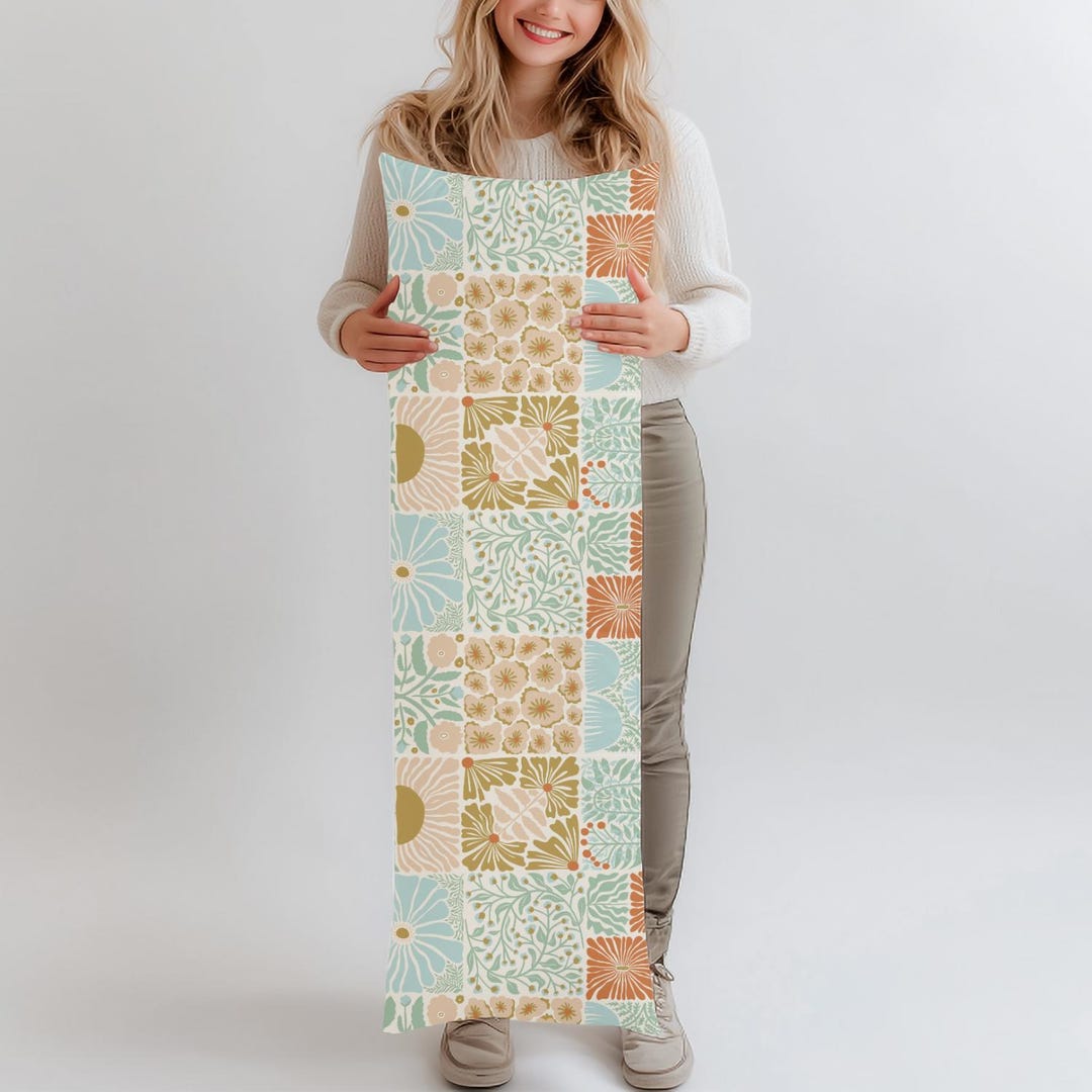 Body Pillow Case * Boho Quilt Pattern * Pastel Patchwork Floral Print ...