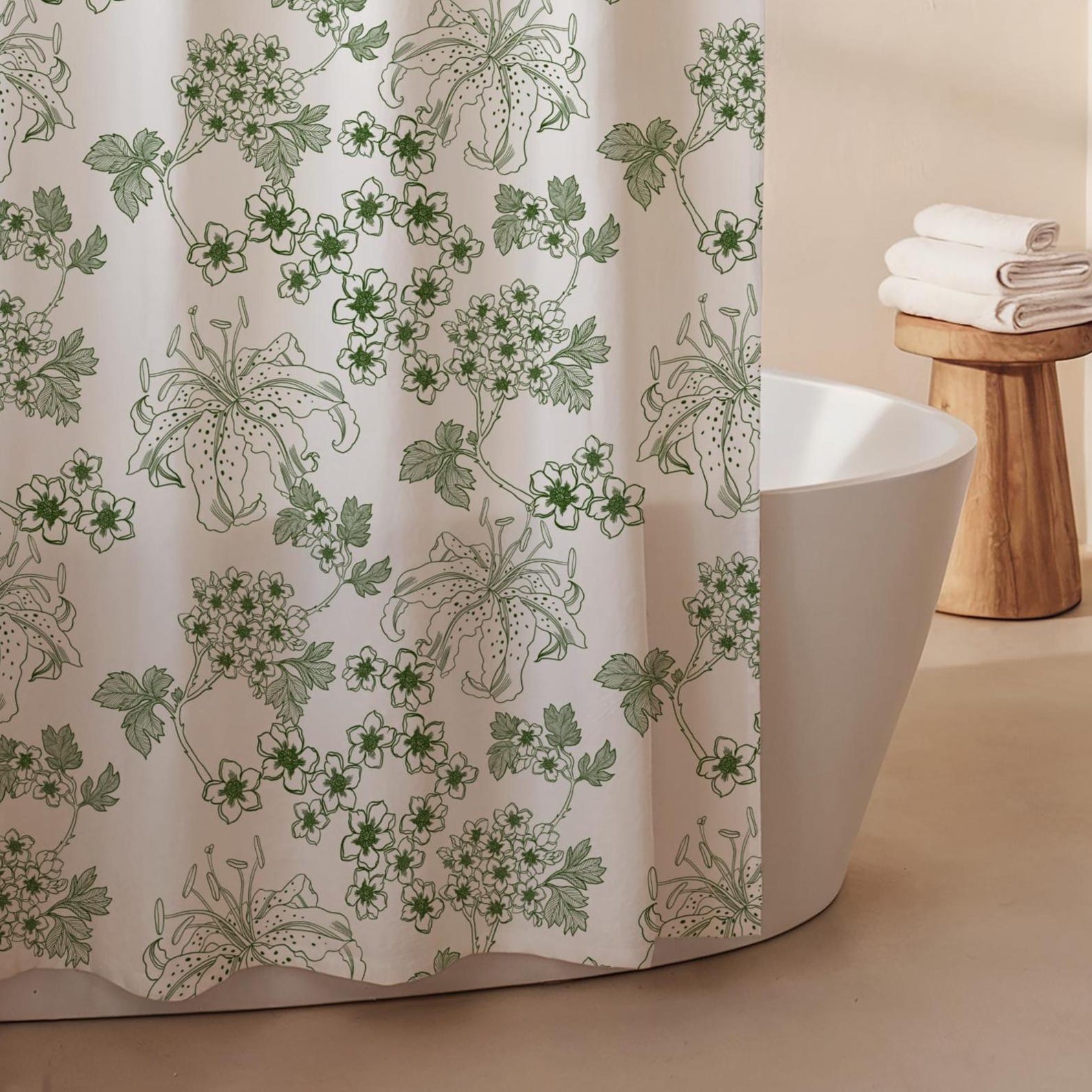Shower Curtain Toile De Jouy Dark Green and White Lily * Nature Design ...