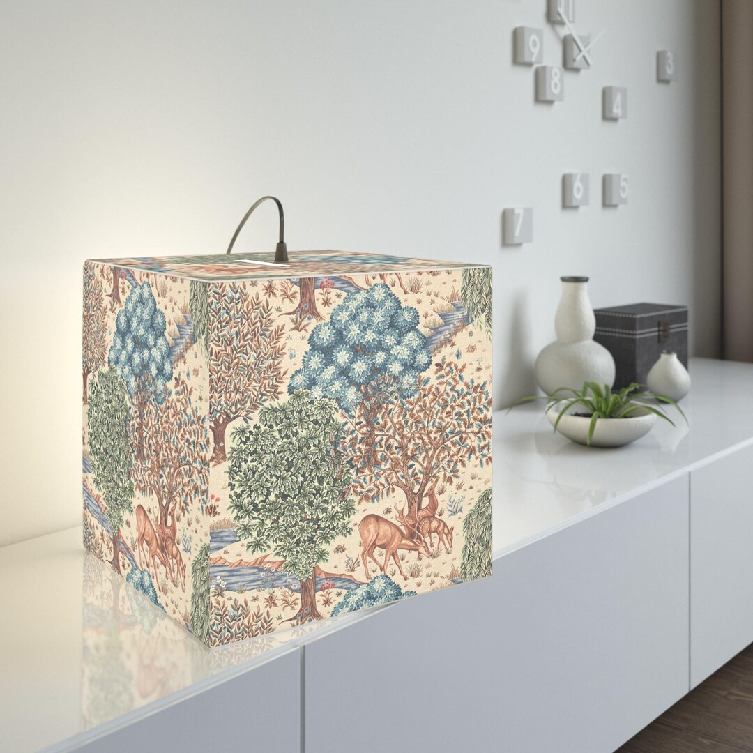 Light Cube Lamp - William Morris Brook With Deer in Forest - Accent ...