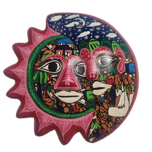 Vintage Handpainted Sun & Moon Terra Cotta Celestial Folk Art Wall ...