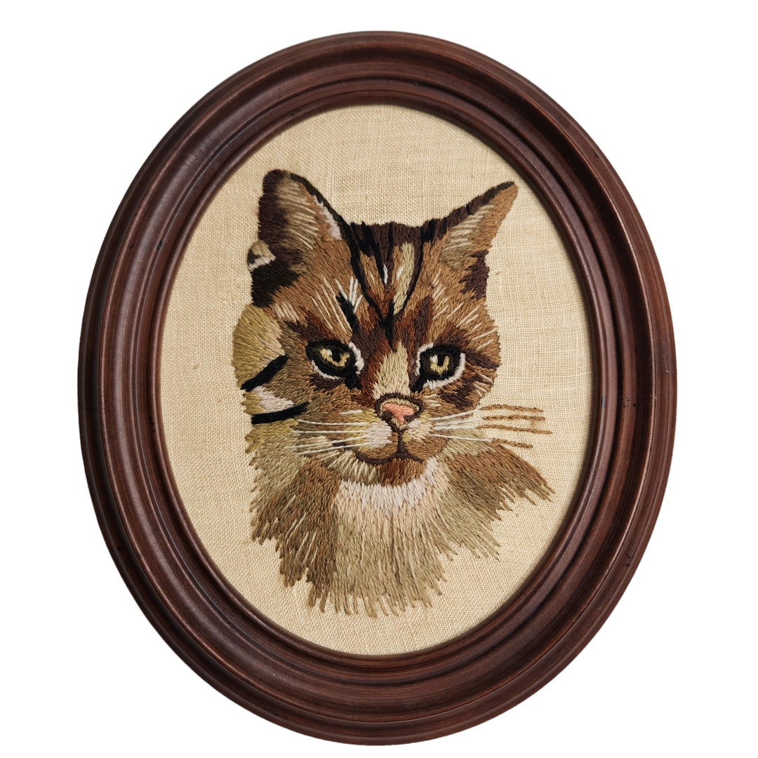 Columbia-minerva "peake" Cat Complete Framed Needlepoint Erica Wilson ...