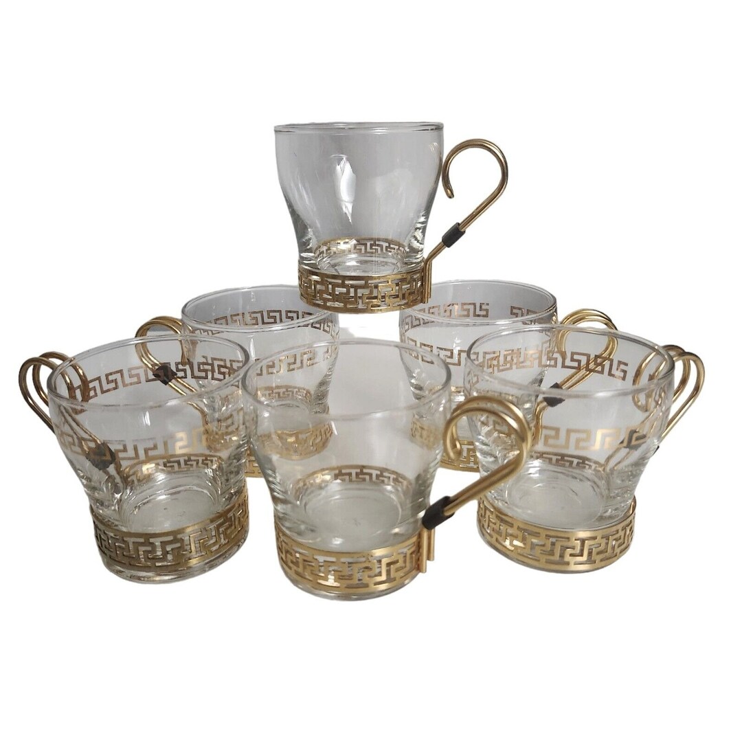Vintage Libbey Gold Greek Key Glass Continental Coffee Cups Set of 6 - Etsy