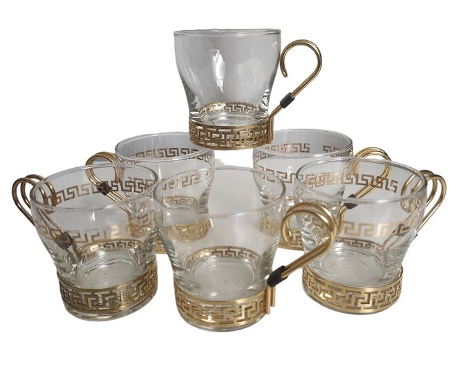 Vintage Libbey Gold Greek Key Glass Continental Coffee Cups Set of 6 - Etsy