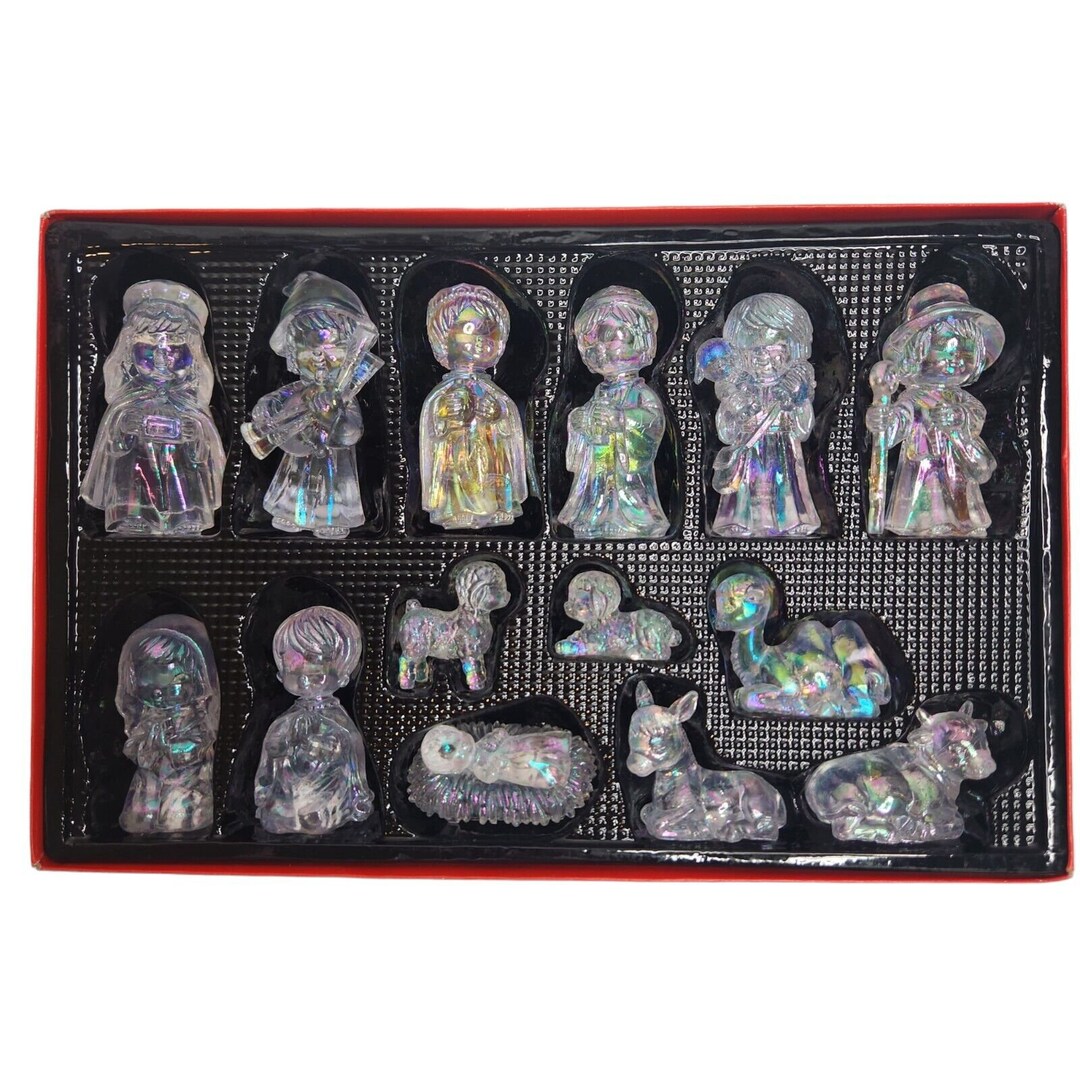 Vintage Silvestri Iridescent Hard Plastic Nativity Set 14 Pieces in Box ...