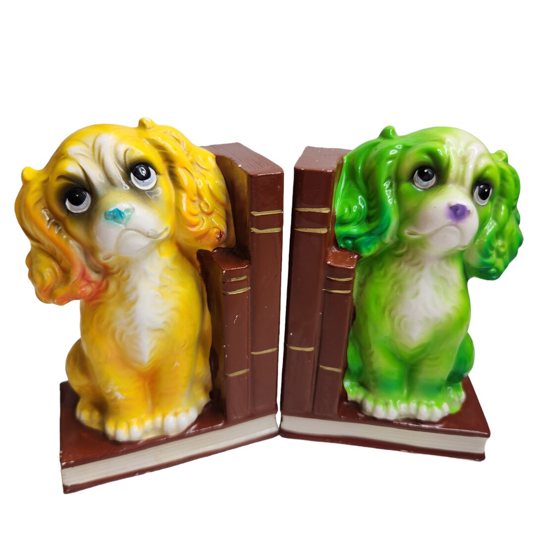 Vintage Kitsch Midcentury Dog Bookends Colorful Ceramic Cocker Spaniels ...