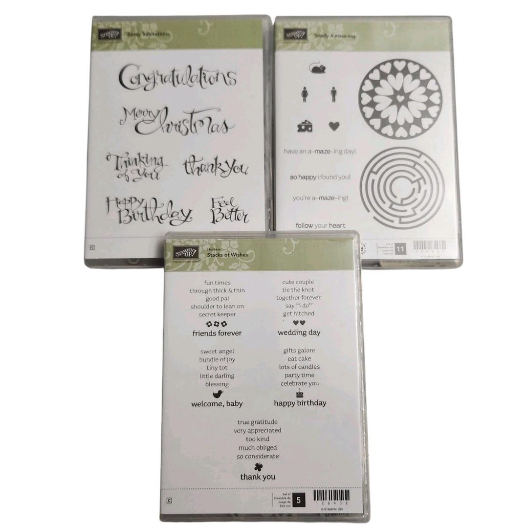 Stampin up Stacks of Wishes Sassy Salutations Cling Rubber Stamps Lot ...