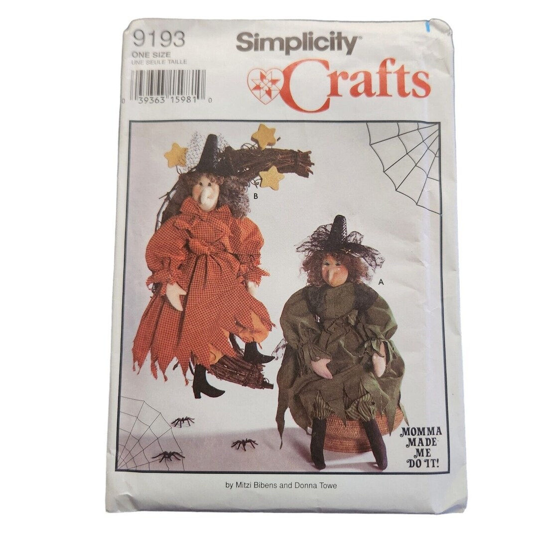 Vintage Simplicity Crafts 9193 Witch's Doll 16 Halloween Sewing Pattern ...