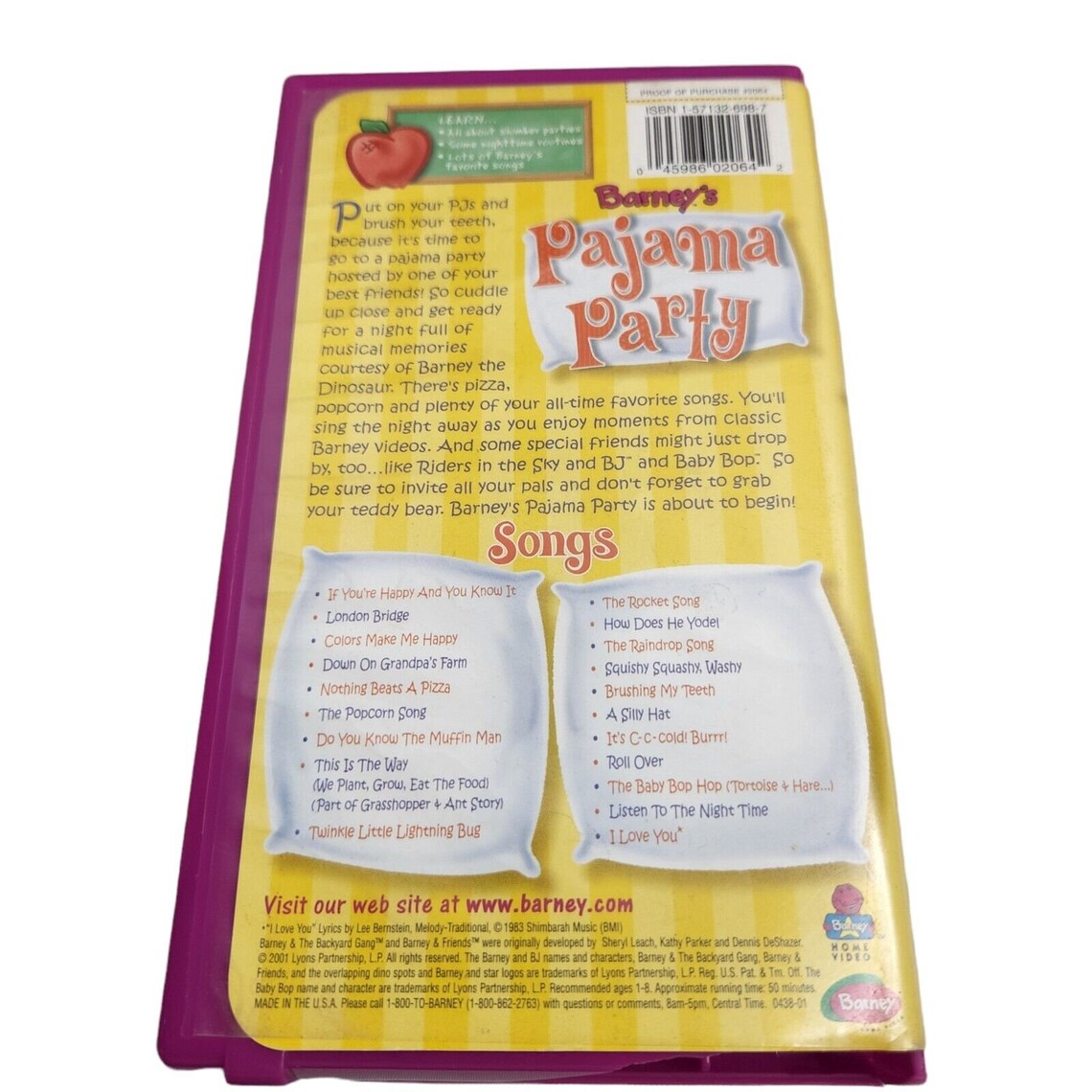 Barneys Pajama Party VHS Video Tape Sing Along Songs Hard - Etsy