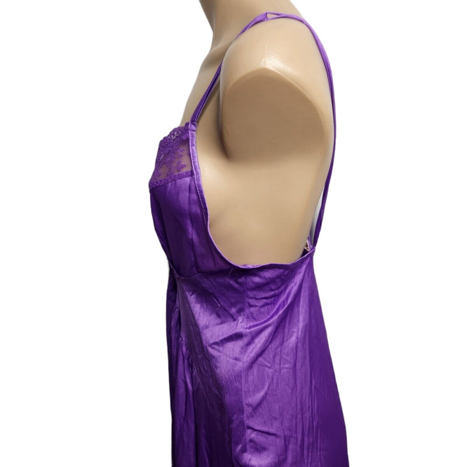 Vintage Undercover Wear Long Purple Nylon and Lace Night Gown Side Slit ...