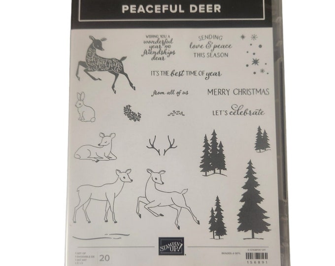 Stampin up Peaceful Deer Stamp Set Christmas Reindeer Pine Tree Antlers ...