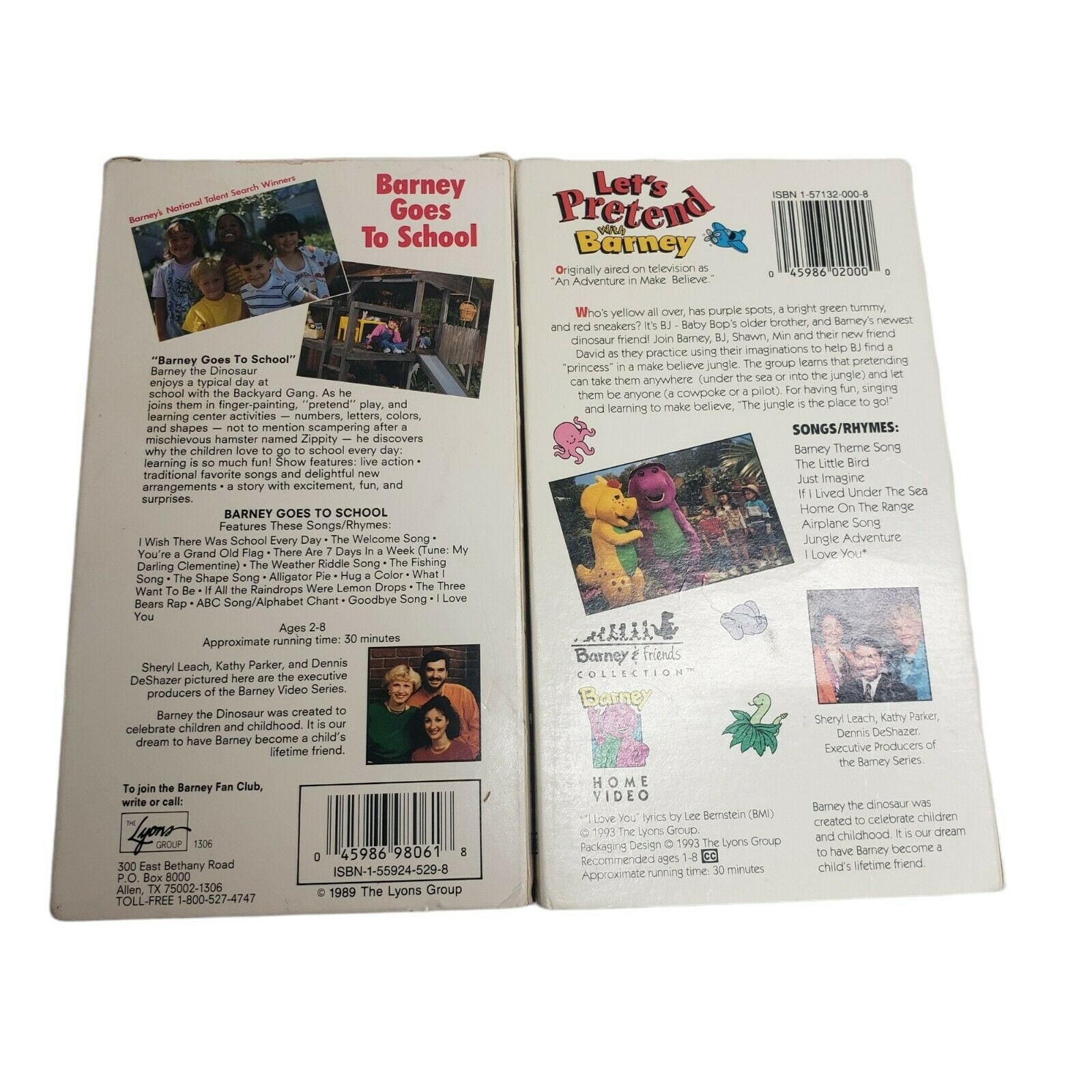 Barney VHS Lot of 2 Movies Barney Goes to School Let's Pretend With ...