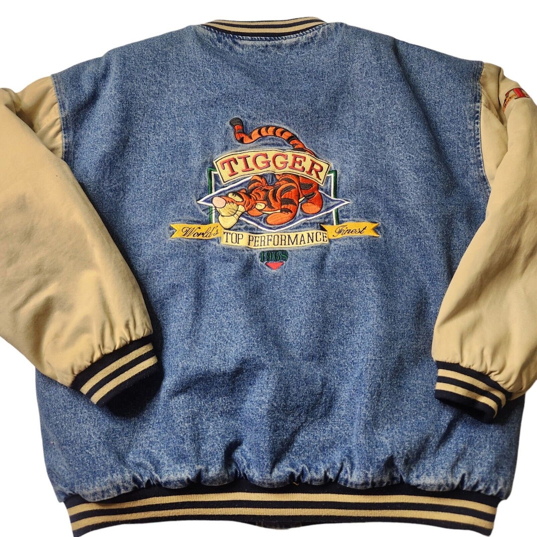 Vintage 90s Disney Tigger Back Logo Embroidered Denim Bomber Jacket ...
