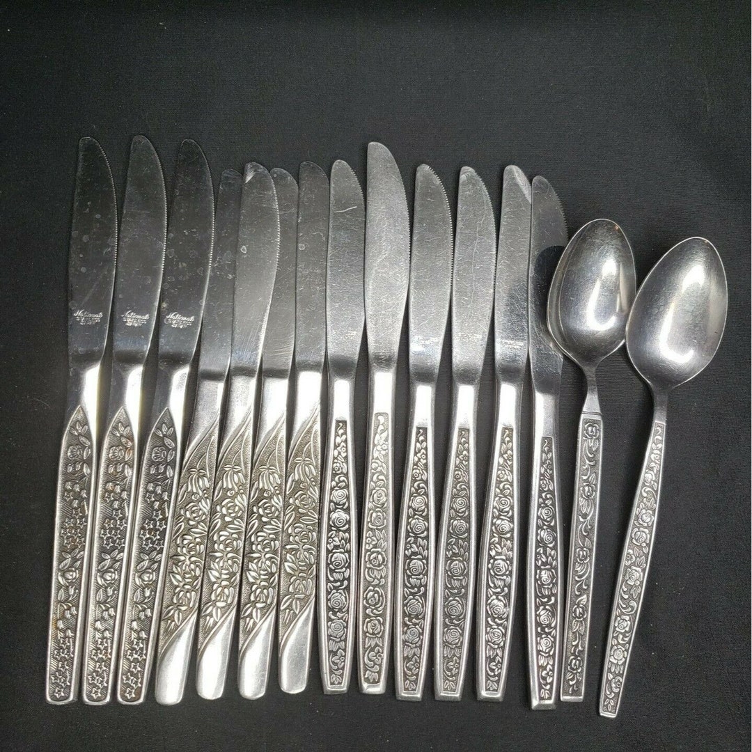 Japan Stainless Knife Flatware Set Mismatched Floral Steel Two Spoons - Etsy