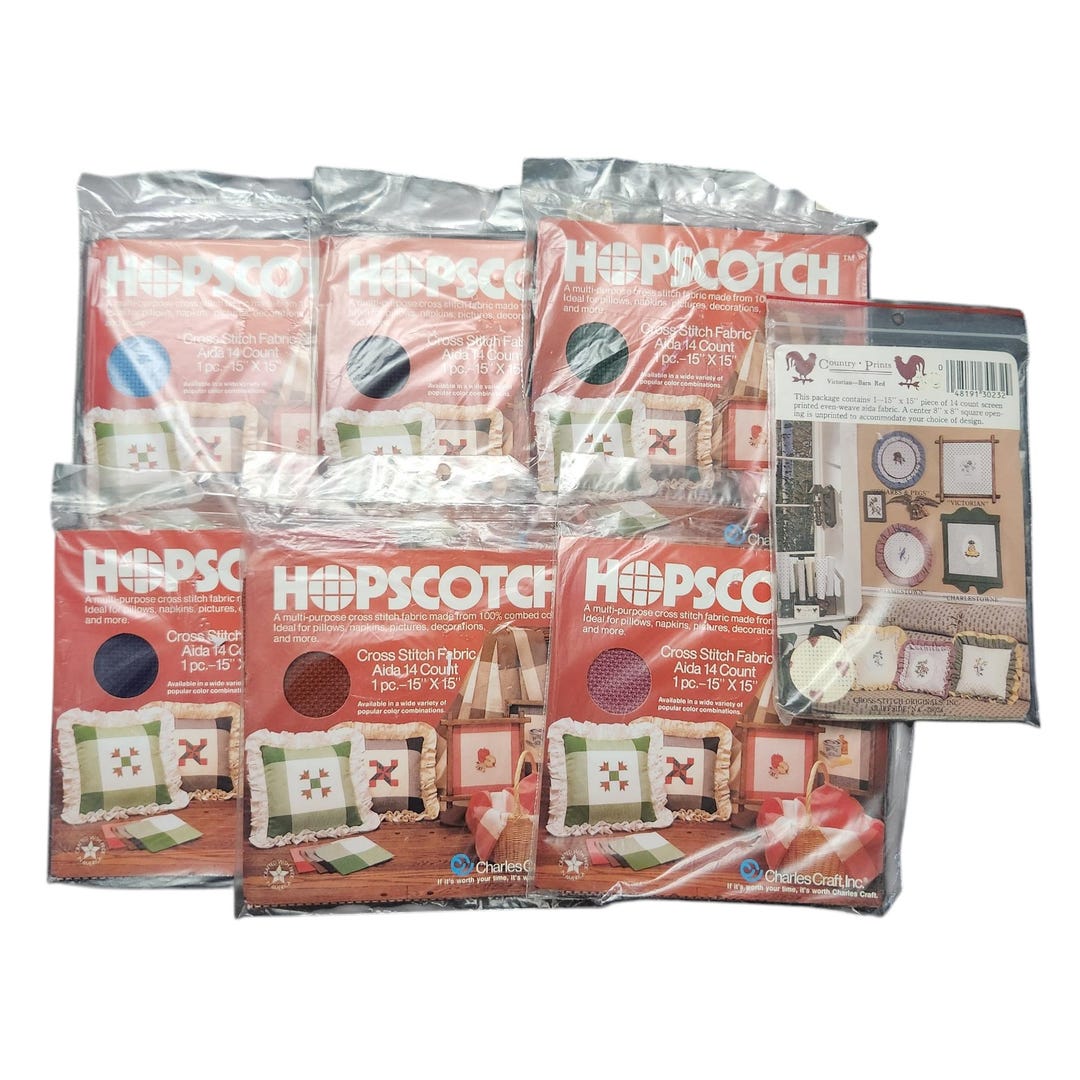 Vintage Hopscotch Cross Stitch Fabric Lot of Colored Charles Craft Aida ...