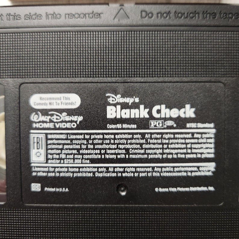 Blank Check VHS 1994 Disney Slip Case Family Movie - Etsy