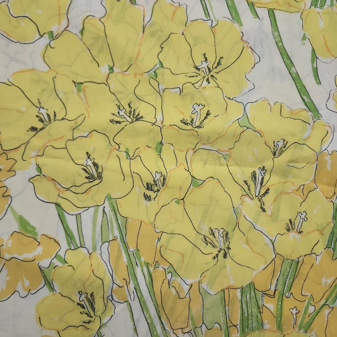 Vintage 60s Vera Neumann Burlington King Size Flat Sheet Bright Yellow ...