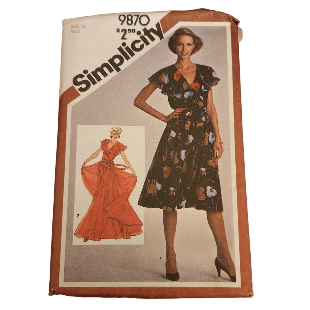 Surplice Bodice Maxi Dress Simplicity Pattern Vintage 9870 FF Uncut ...