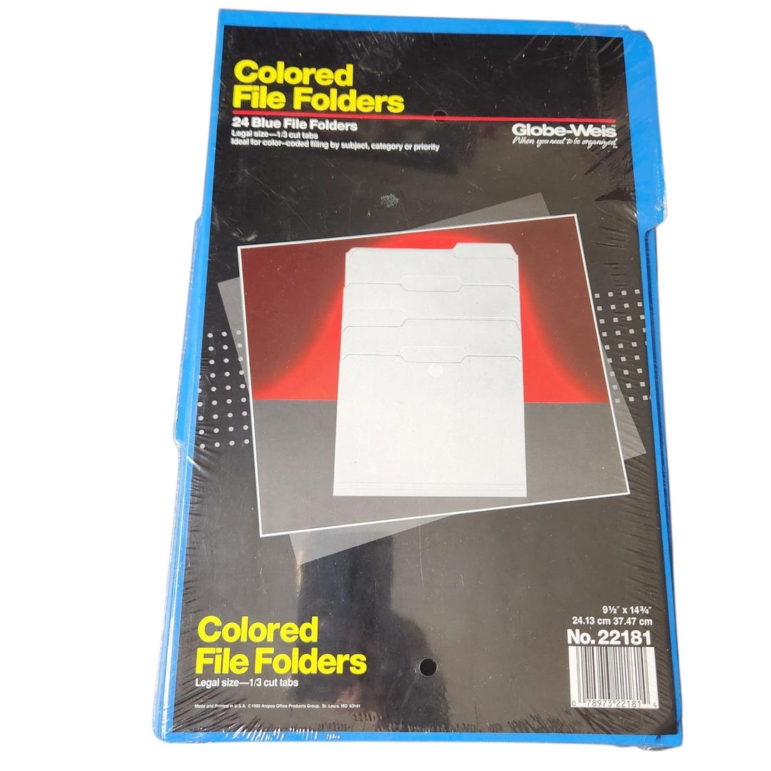 Vintage 80s Globe-weis Colored File Folders 9.5 Inches Blue 24 Pack - Etsy