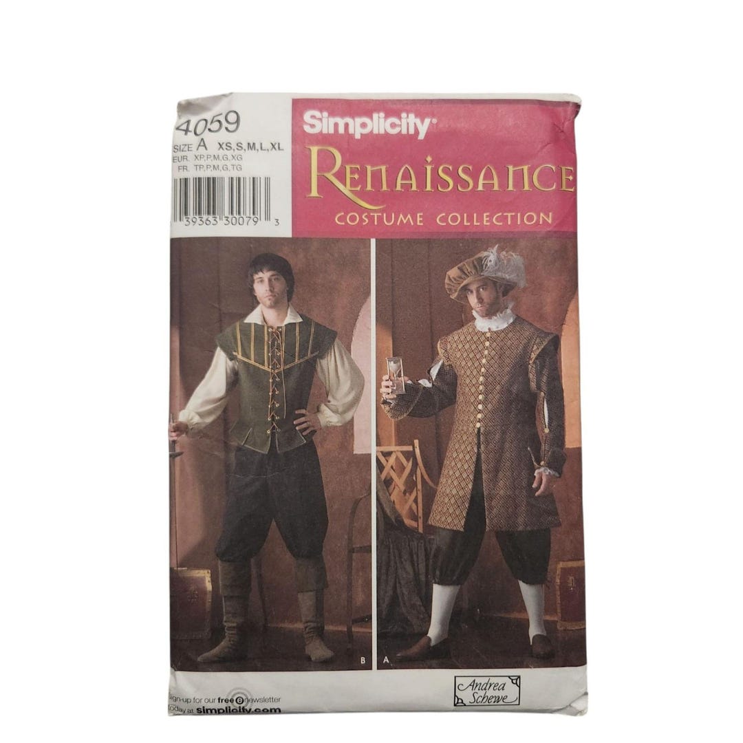Simplicity Sewing Pattern 4059 Men Renaissance Costumes Size A XS S M L ...