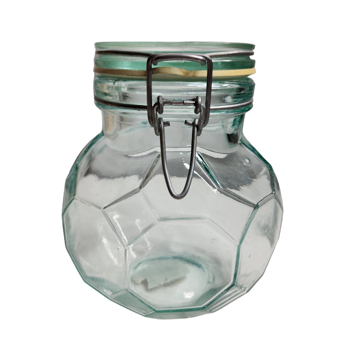 Vintage Hermetic Glass Jar Canister Made Italy Green Tint Octagonal ...
