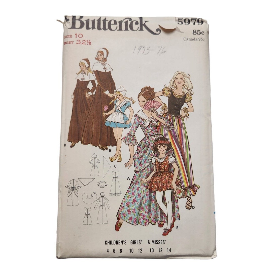 Butterick 5979 Pilgrim Gypsy Dutch Colonial Costume Pattern Vtg 1970 ...