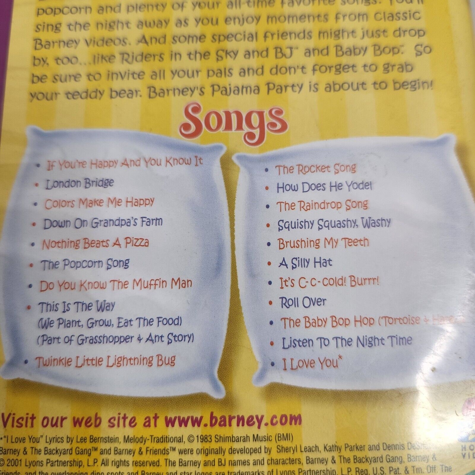 Barneys Pajama Party VHS Video Tape Sing Along Songs Hard - Etsy