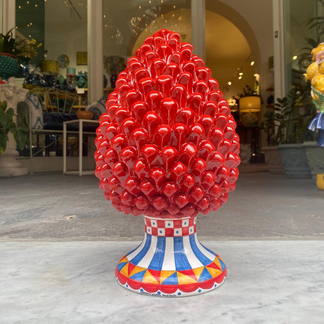 Sicilian Pine Cone in Hand-decorated Ceramic H37cm - Sicilian Pine Cone ...