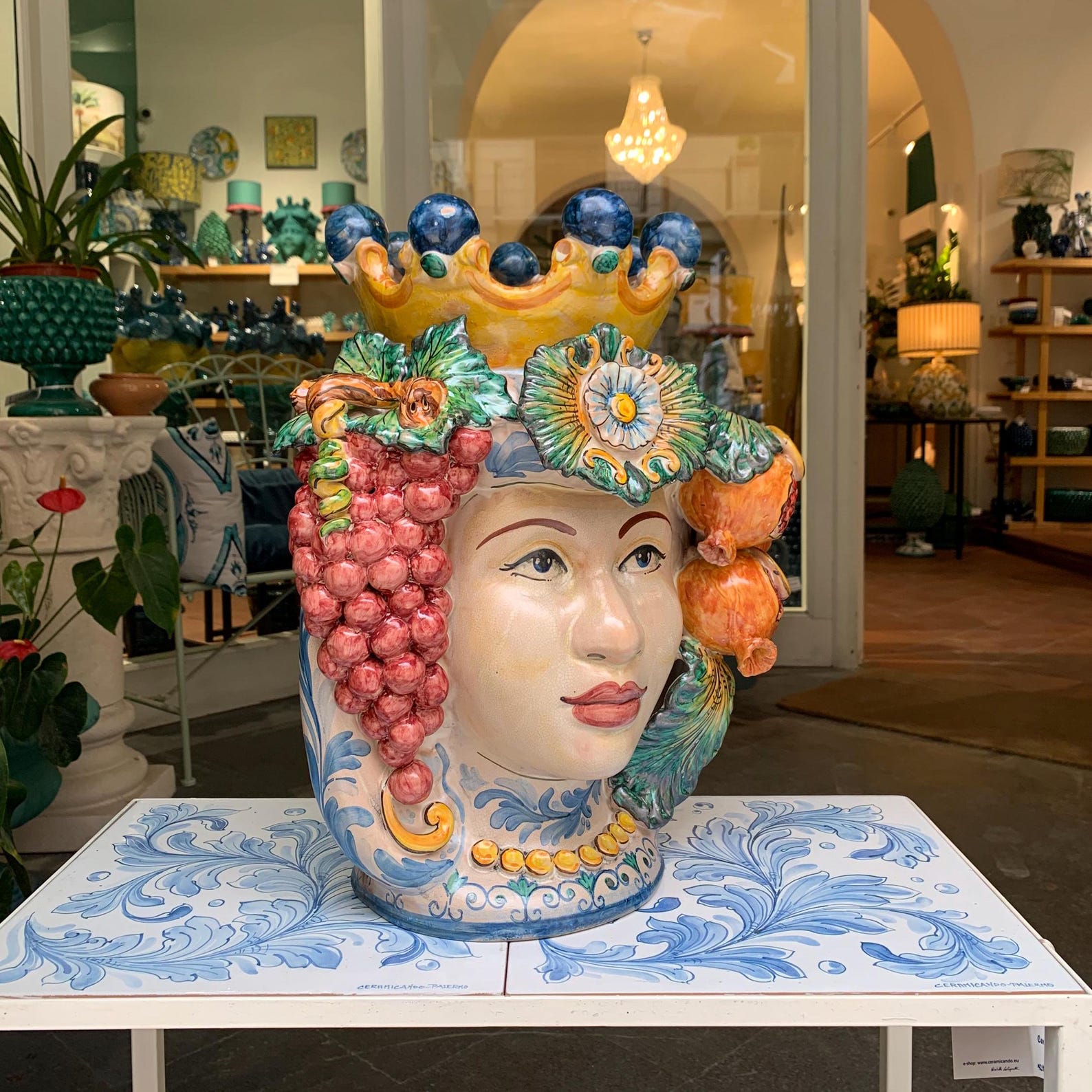 Moor's Head Woman in Sicilian Ceramic Hand Decorated H42cm ...