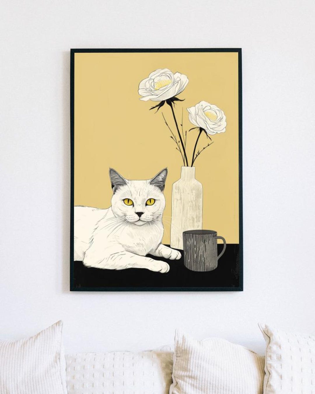 Ready to Hang Minimalist Cat Art Print, Modern Home Decor Poster ...