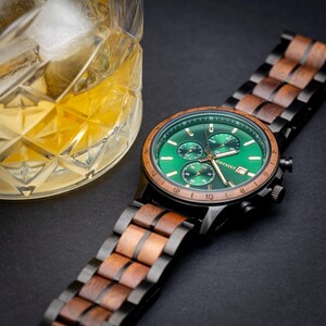 Personalised Wooden Watch | Green Face Walnut Strap | Gift for Men ...