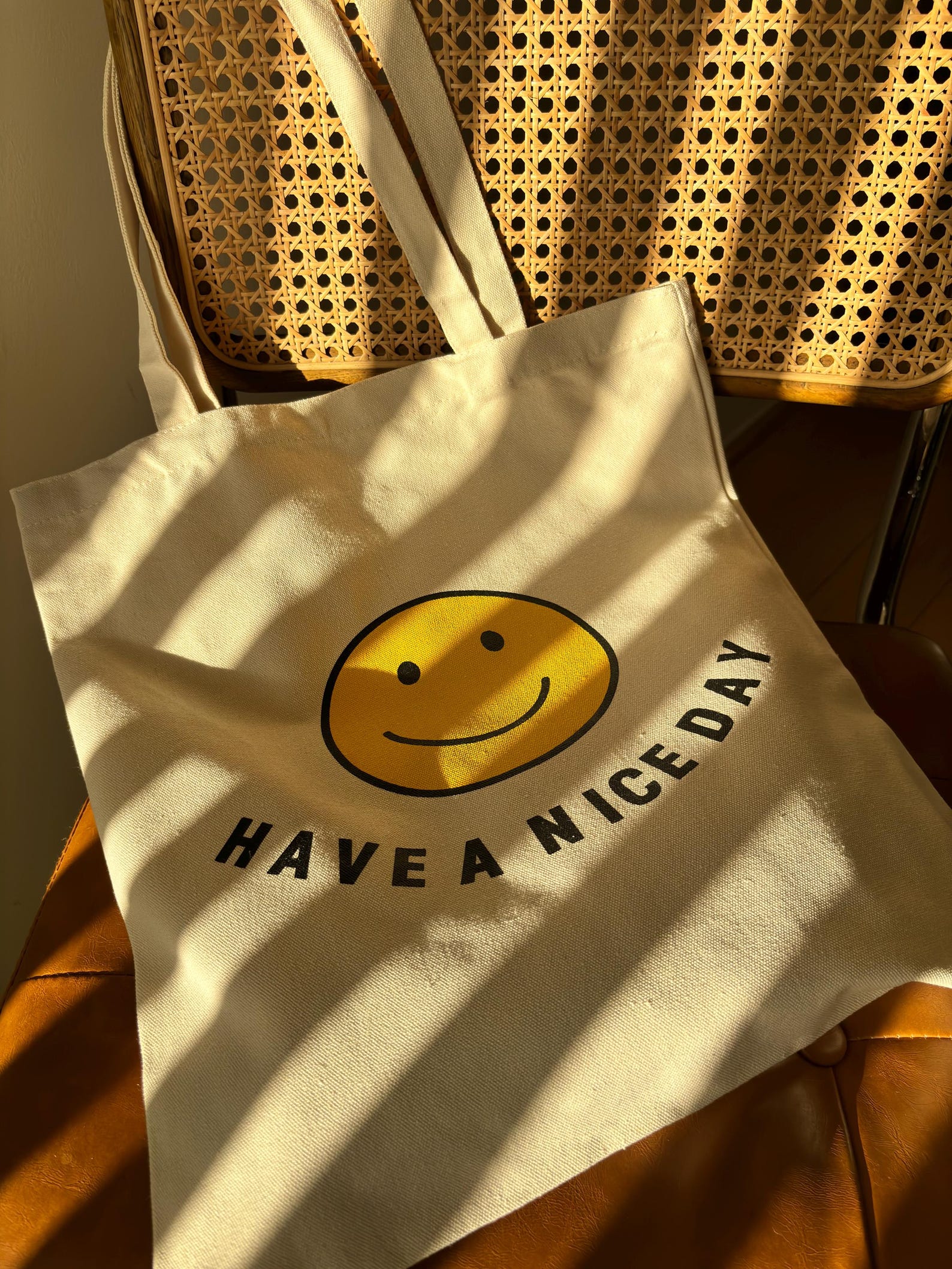 Smiley Face Canvas Tote Bag, Smile Bag, Daily Eco Friendly Reusable ...