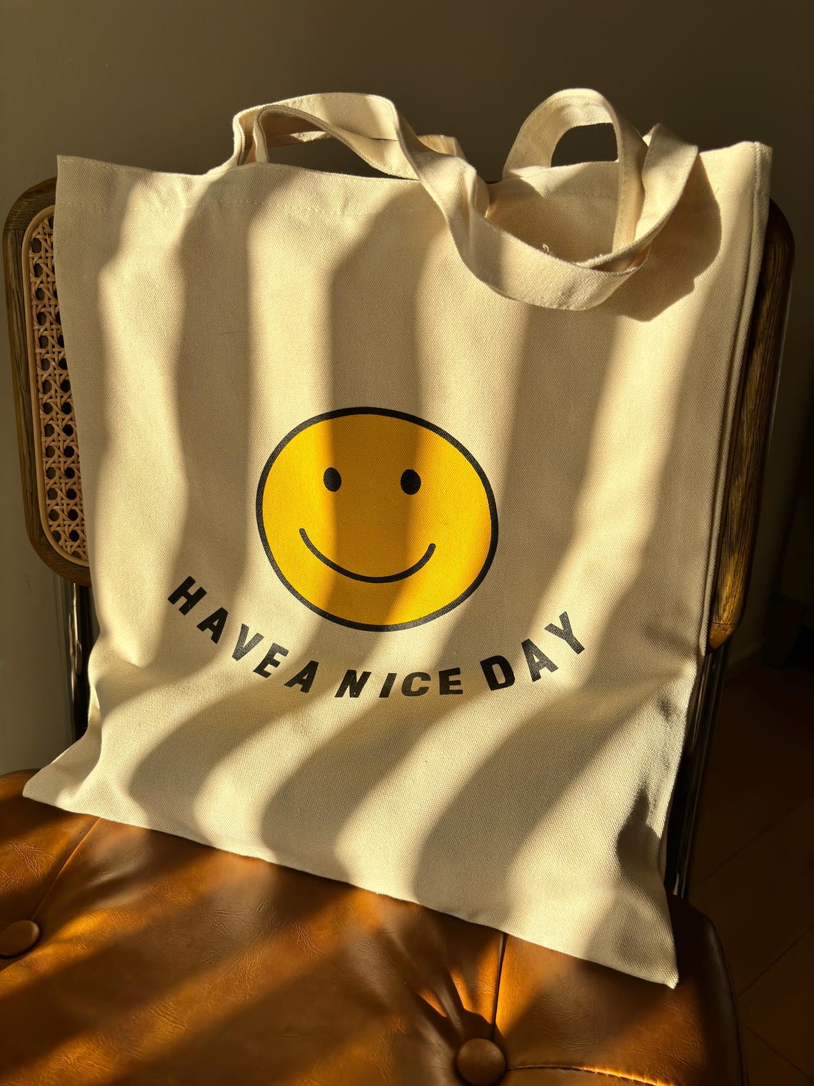 Smiley Face Canvas Tote Bag, Smile Bag, Daily Eco Friendly Reusable ...
