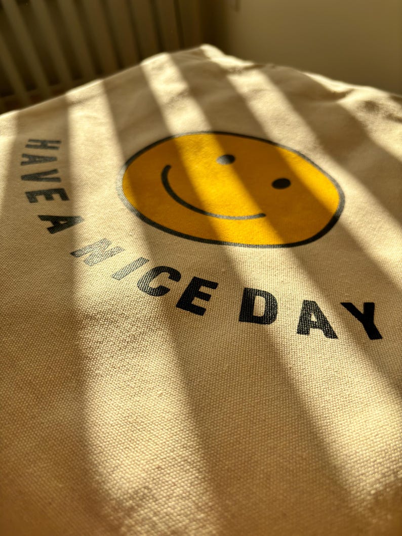 Smiley Face Canvas Tote Bag, Smile Bag, Daily Eco Friendly Reusable ...