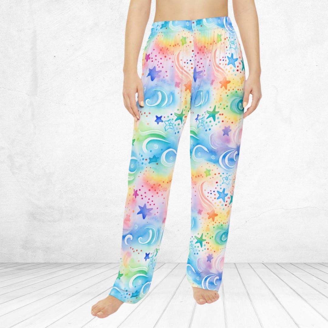 Pastel Stars Pajama Pants, PANTS ONLY, Women's Comfy Sleepwear Pants ...