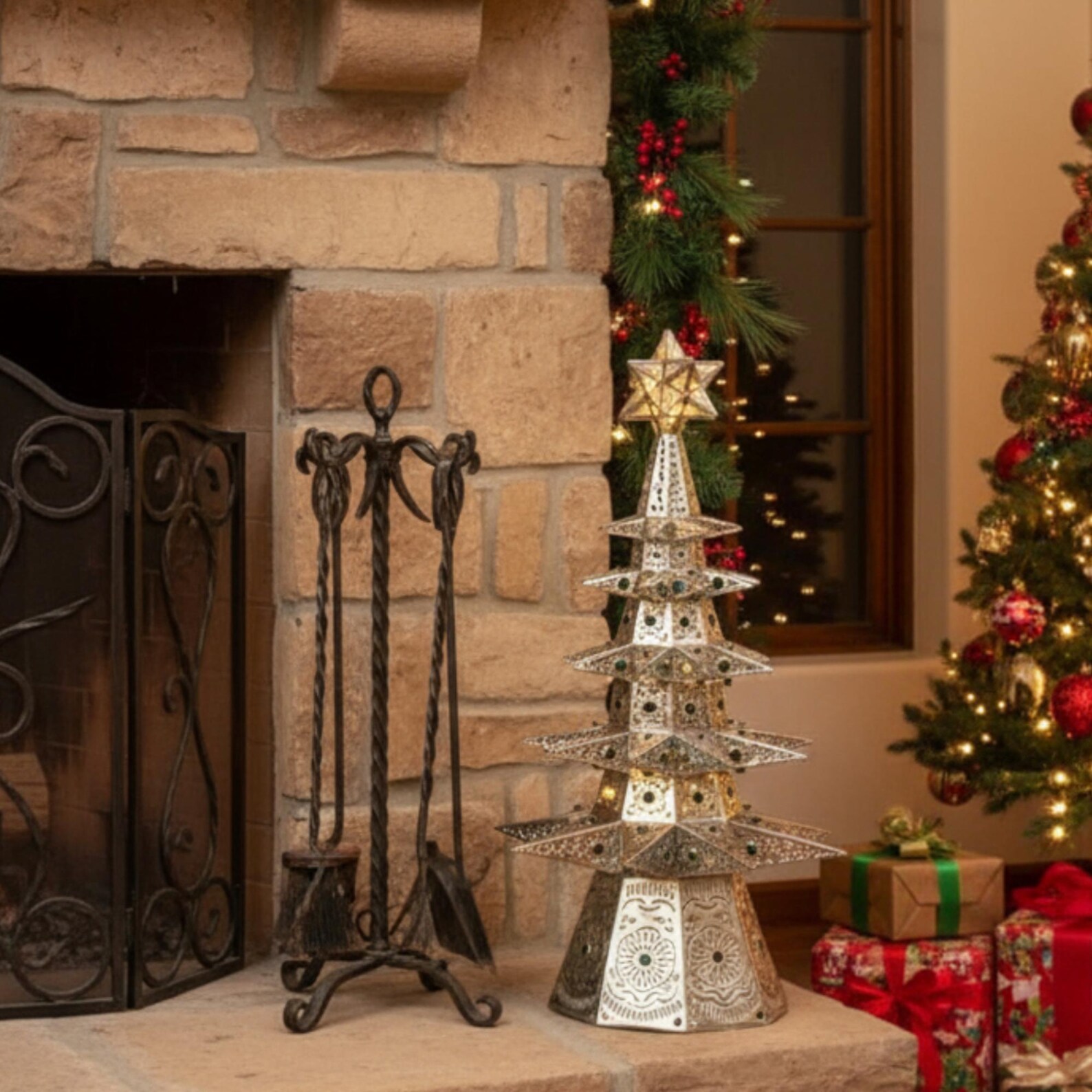 Lighted 34" Handmade Punched Tin Tree Hacienda Home Decoration ...