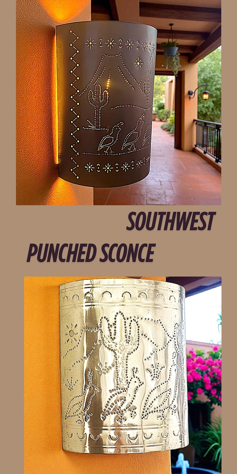 Handmade Punched Tin Wall Sconce Desert Quail Cactus Light Fixture ...