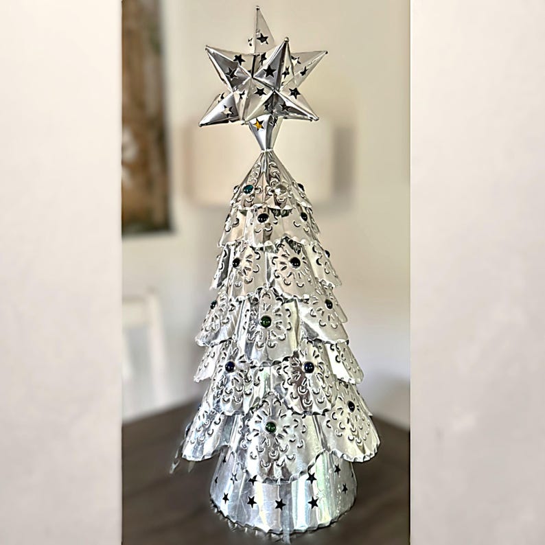 Lamp Tin Tree With Punched Metal Design Christmas Tree With Gemstone ...