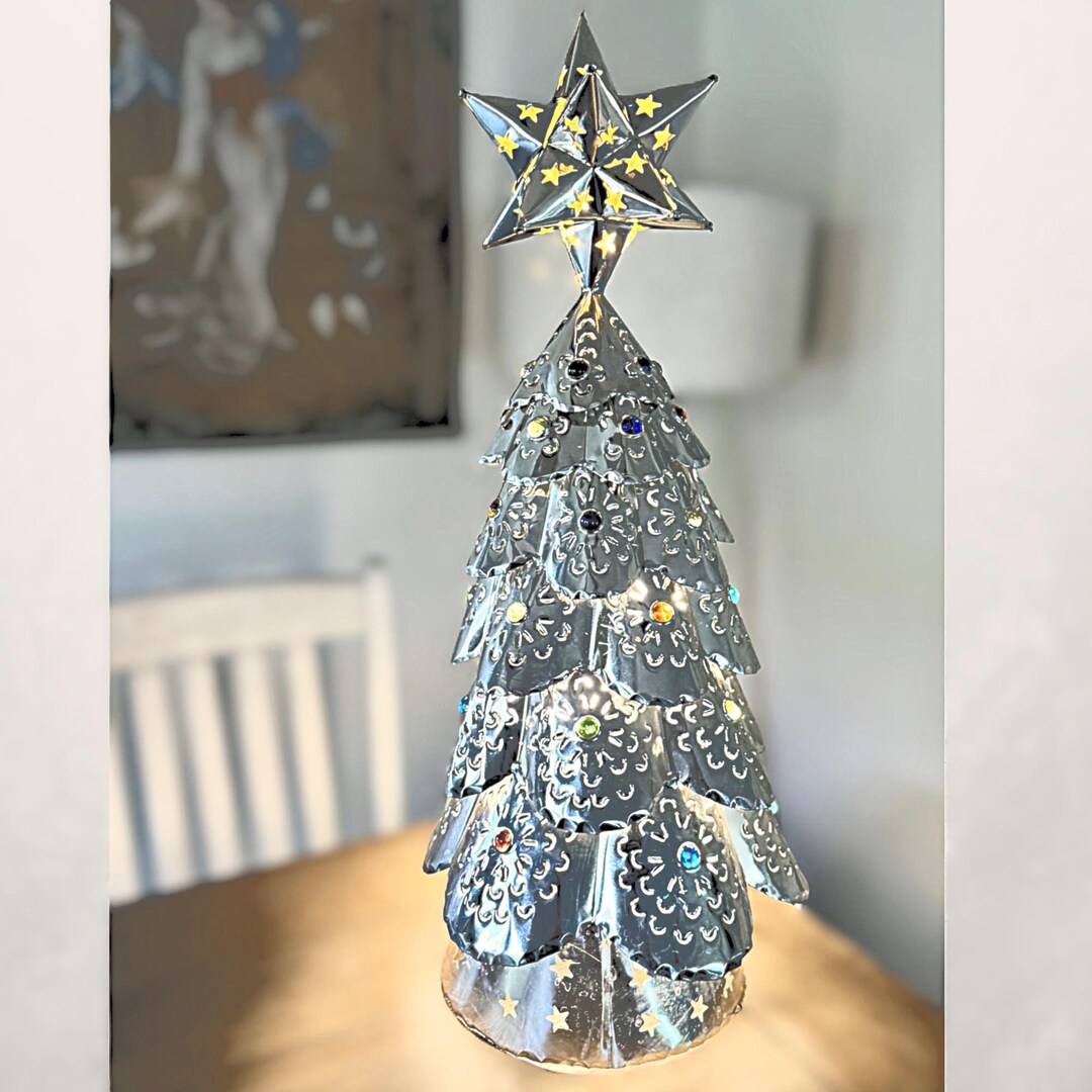 Lamp Tin Tree With Punched Metal Design Christmas Tree With Gemstone ...